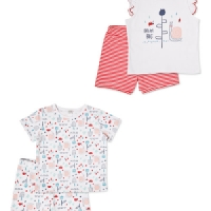 Offer Aldi White/Red Shorty Pyjamas 2 Pack Aldi